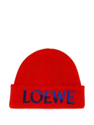 Loewe Logo-embroidered Ribbed-knit Beanie Hat - Red