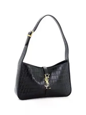 Saint Laurent Le 5 A 7 Crocodile Embossed Leather Small Hobo Bag - Black
