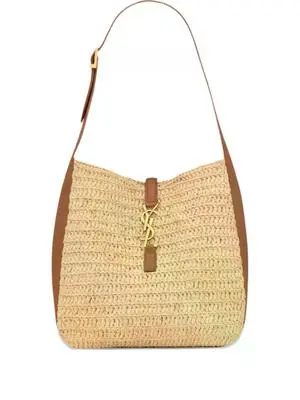 Saint Laurent Small Le 5 À 7 Raffia Shoulder Bag - Neutrals
