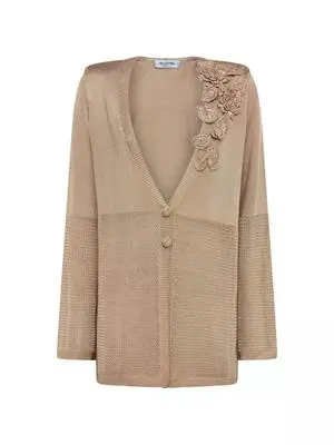 BLUGIRL Floral-appliqué Open-knit Cardigan - Neutrals
