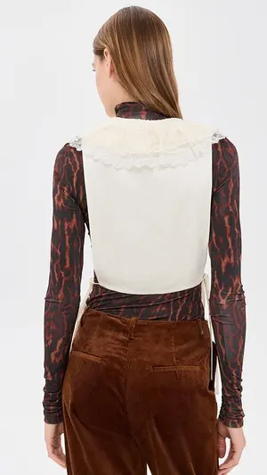 GANNI Fluid Satin Ruffle Lace Collar