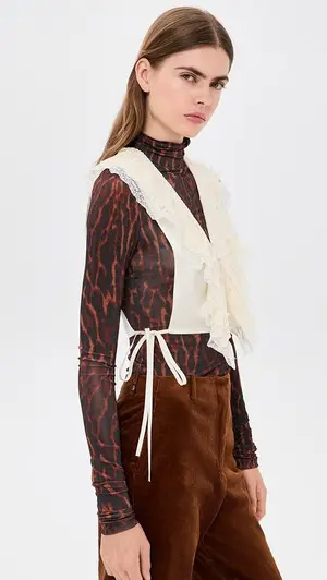 GANNI Fluid Satin Ruffle Lace Collar
