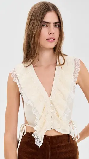GANNI Fluid Satin Ruffle Lace Collar