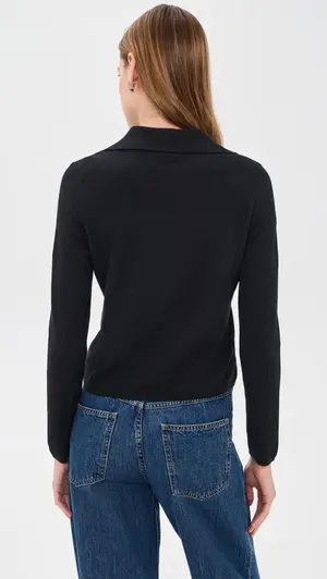 Vince High V Neck Polo - Black