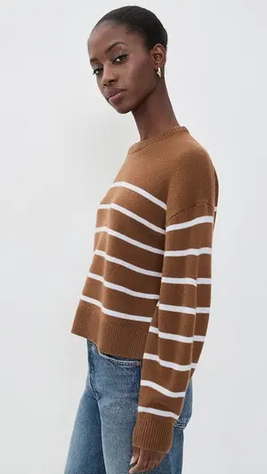 Theory Striped Crewneck Sweater In Cashmere