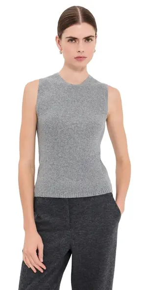Veronica Beard Crewneck Sid Cashmere Pullover Tank - Heather Grey
