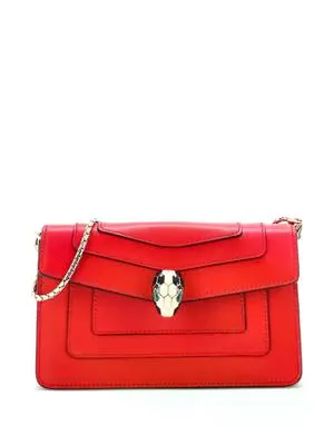 BVLGARI Serpenti Forever Chain Leather Mini Clutch Bag - Red