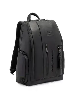 PIQUADRO Logo-embossed Leather Backpack - Black