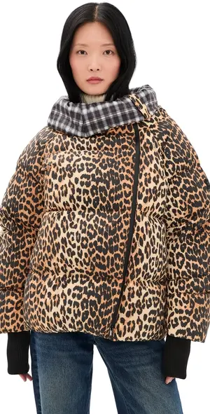 GANNI Future Nylon Printed Quilt Puffer - Almond Milk