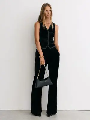 REISS Wren Velvet Satin-trim Tailored Waistcoat - Black