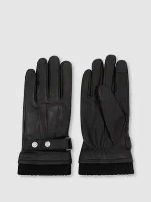 REISS Mael Leather Ribbed-cuff Gloves - Black