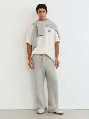 REISS Newby Monogram Brushed Wool-blend Relaxed Joggers - Soft Grey