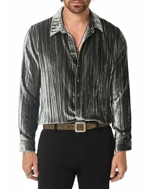 John Varvatos Batik Velvet Point Collar Shirt - Silver