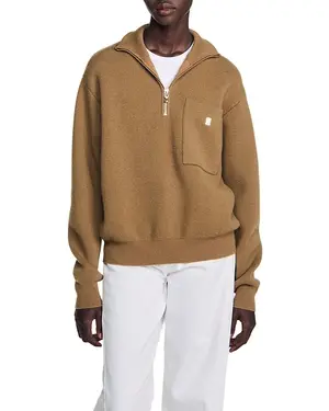 Sandro Mathea Wool Blend Half Zip Sweater Camel