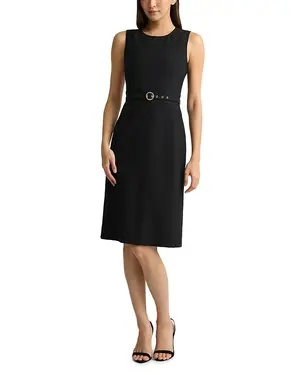 St. John Belted Sleeveless Sheath Dress - Black