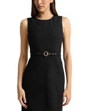 St. John Belted Sleeveless Sheath Dress