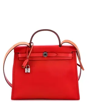 Hermès 31 Herbag Zip Leather And Toile - Red