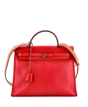 Hermès 31 Herbag Zip Berline Vache Canvas And Leather - Red