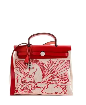 Hermès 31 Herbag Zip Pegase Pop Toile And Leather - Red