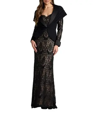 Tadashi Shoji Carlotta Lace Two-piece Illusion Gown - Black/nude
