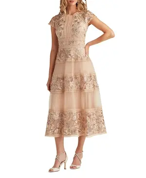 Tadashi Shoji Tamsin Embroidered Tulle Midi Dress - Pebble