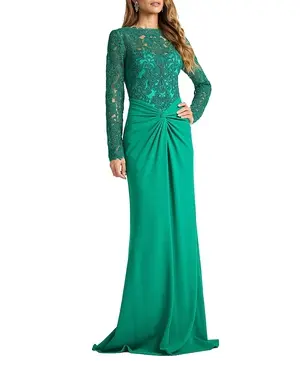 Tadashi Shoji Lysandra Embroidered Crepe Gown - Emerald