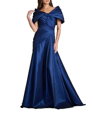 Tadashi Shoji Romina Draped Taffeta Gown - Navy