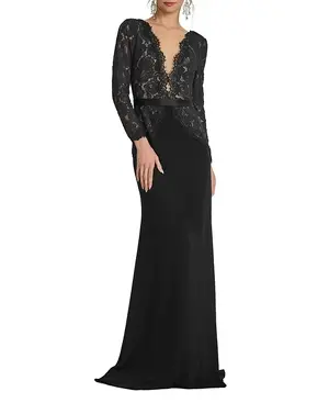Tadashi Shoji Corwin Embroidered Illusion Gown - Black/nude