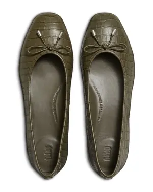 Fitflop Delicato Croc Embossed Leather Ballet Flats - Deep Olive
