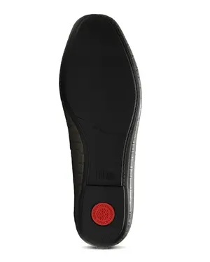 Fitflop Delicato Croc Embossed Leather Ballet Flats - Deep Olive