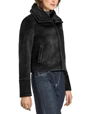 Sentaler Boucle Knit Double Collar Moto Jacket