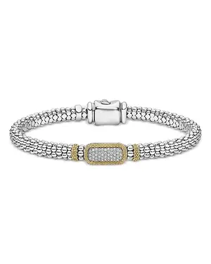 Lagos 18k Yellow Gold & Sterling Caviar Lux Diamond Clip Rope Bracelet, 0.2 Tcw - Silver