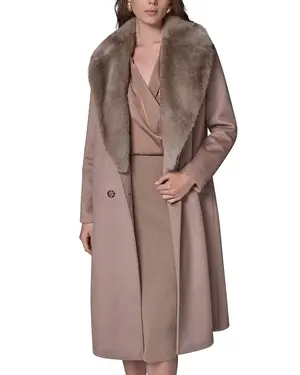 Dkny Faux Fur Collar Double Breasted Coat