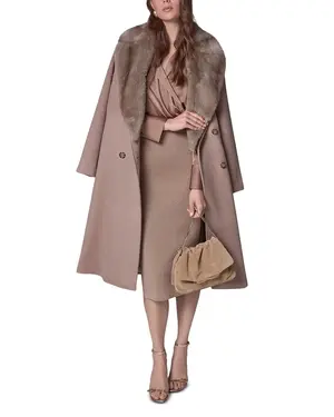 Dkny Faux Fur Collar Double Breasted Coat