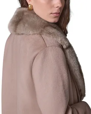 Dkny Faux Fur Collar Double Breasted Coat