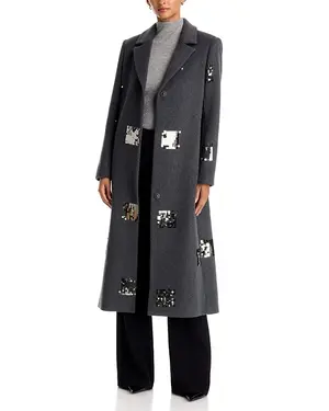 MILLY Wanda Sequin Embellished Coat - Grey