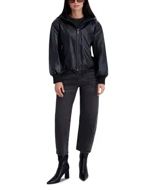 KENNETH COLE Hooded Faux Leather Blouson Jacket