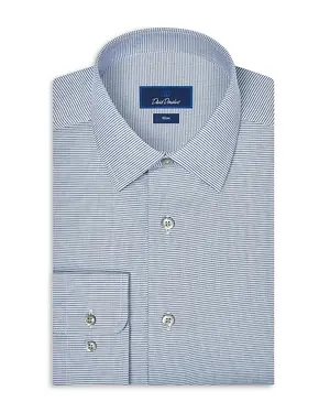 David Donahue Slim Fit Stretch Micro Twill Dress Shirt - Sky/ Navy