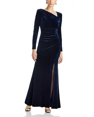 Eliza J Asymmetric Velvet Gown - Navy