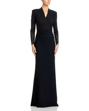 Chiara Boni La Petite Robe Tilia Long Sleeve Lace Gown - Black