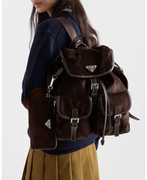 Prada Medium Corduroy And Leather Backpack