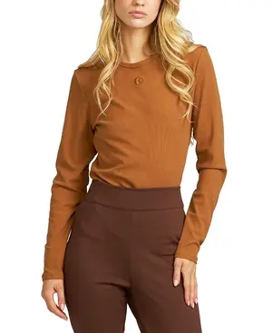 ELLE COLLECTION Elle Embroidered Long Sleeve Shirt Hazelnut Rust Copper