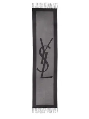Saint Laurent Sciarpa Cassandre In Jacquard Di Seta - Grey