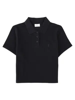 Saint Laurent Polo Corta Cassandre In Piqué Di Cotone