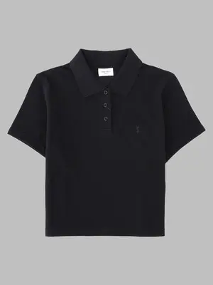 Saint Laurent Polo Corta Cassandre In Piqué Di Cotone