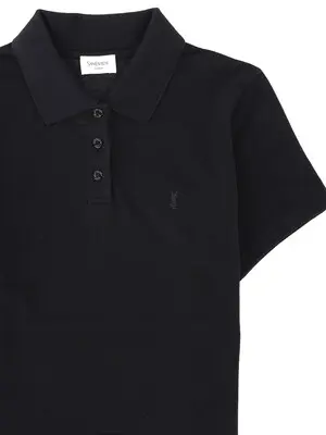Saint Laurent Polo Corta Cassandre In Piqué Di Cotone