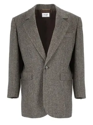 Saint Laurent Giacca Monopetto In Lana - Grey
