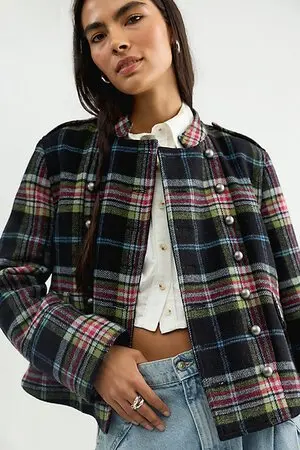 Free People Lotty Soko Plaid Band Jacket