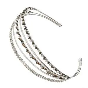 RARE MATTERS JEWELRY Sculptural Five Row Hammered Wire Headband Pearl Bronze Beaded Statement Hairband - Silver
