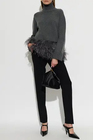 Fabiana Filippi Wool Turtleneck With Ostrich Feathers
